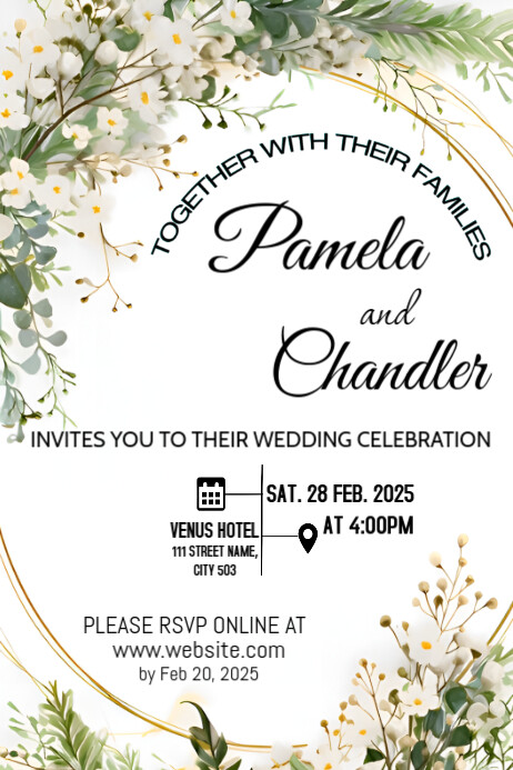 White Floral Wedding Invite Poster Template | PosterMyWall
