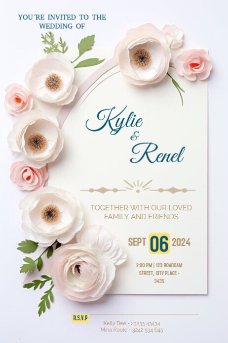 White Floral Wedding Poster Template | PosterMyWall