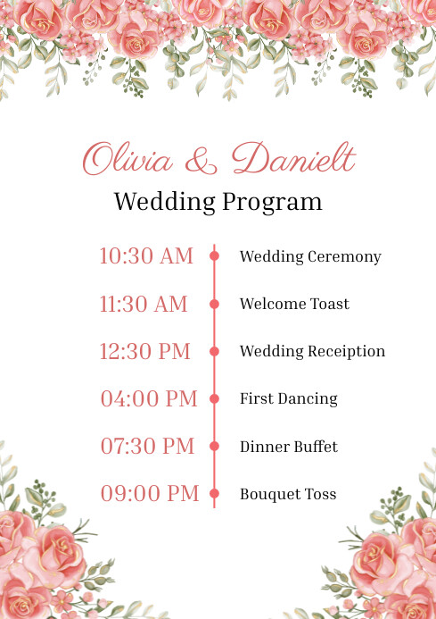 Copy of White Floral Wedding Program A4 | PosterMyWall