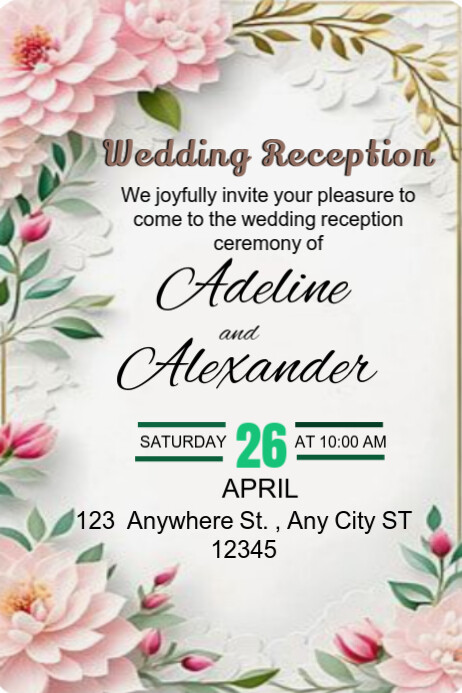 White Floral Wedding Reception card. Template | PosterMyWall