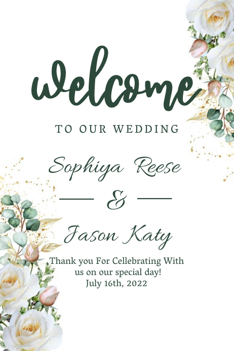 Plantilla de White Floral Wedding Welcome Sign | PosterMyWall