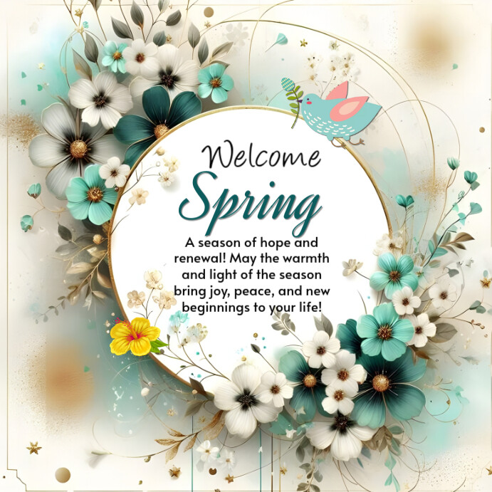 White Floral Welcome Spring Instagram Post Templat | PosterMyWall