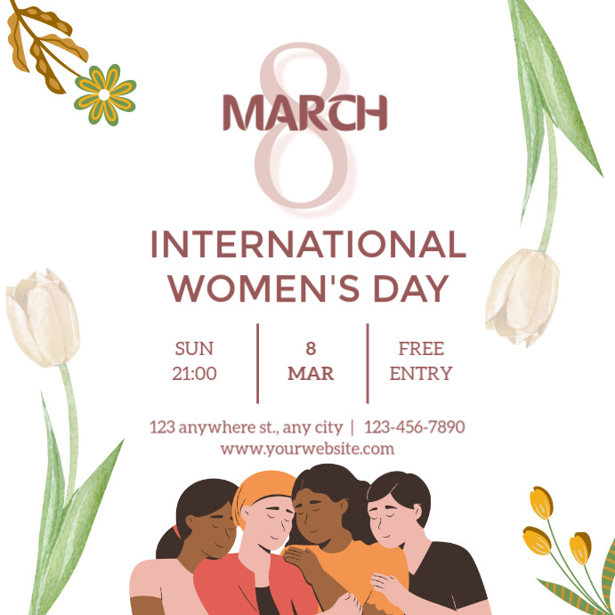 White Floral Womens Day Event Instagram Post Template | PosterMyWall