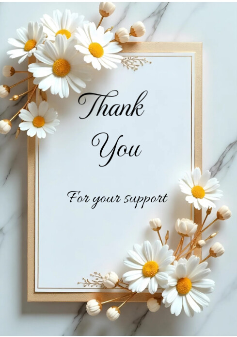 White Floral Yellow And White Thank You Frame A4 Template | PosterMyWall
