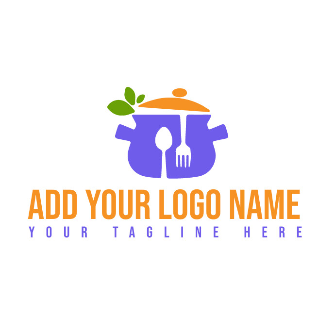 White Food Logo/restaurant/pot/utensils/leaf Template | PosterMyWall