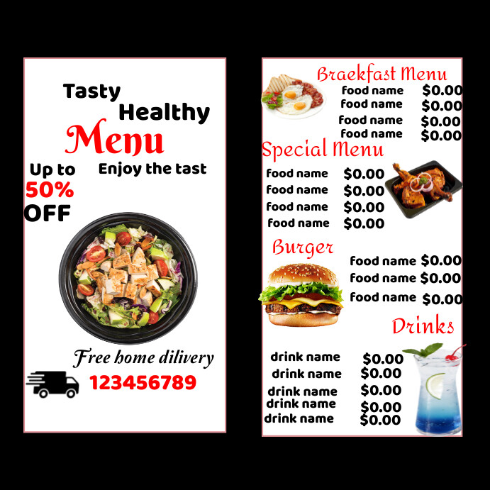 White Food Menu Square (1:1) Template | PosterMyWall