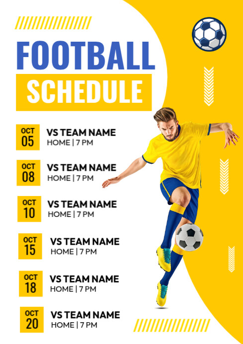 White Football Schedule Template A4 | PosterMyWall