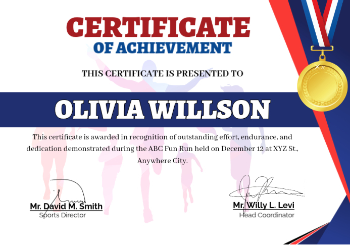 White Fun Run Participation Certificate of Achievement A4 Template ...