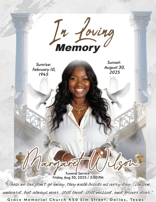 White Funeral Memorial Announcement Flyer Flyer (us Letter) Template ...