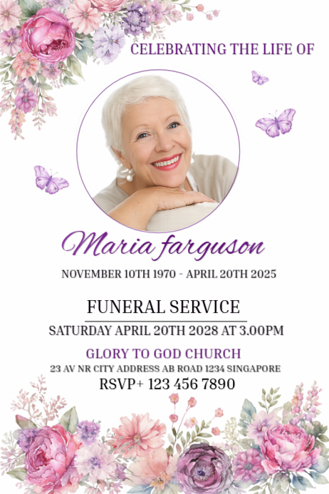 White Funeral Service Poster Template | PosterMyWall