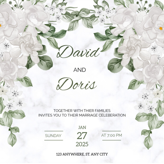 White Futuristic Green Flowers Weeding Invitation Card Instagram Post ...