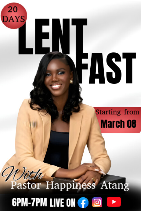 White Futuristic Lent Fasting Flyer Design Poster Template | PosterMyWall