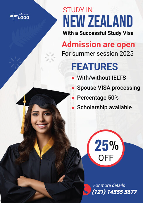 White Futuristic Study Permit New Zealand Tem Template | PosterMyWall