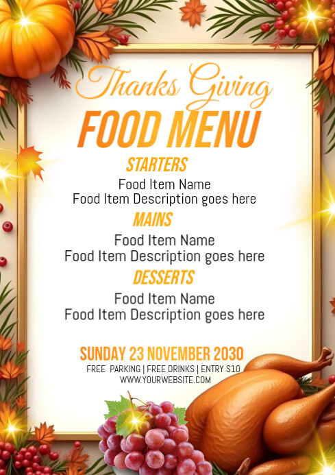 Copy of White Futuristic Thanksgiving Day Menu Flyer A4 | PosterMyWall