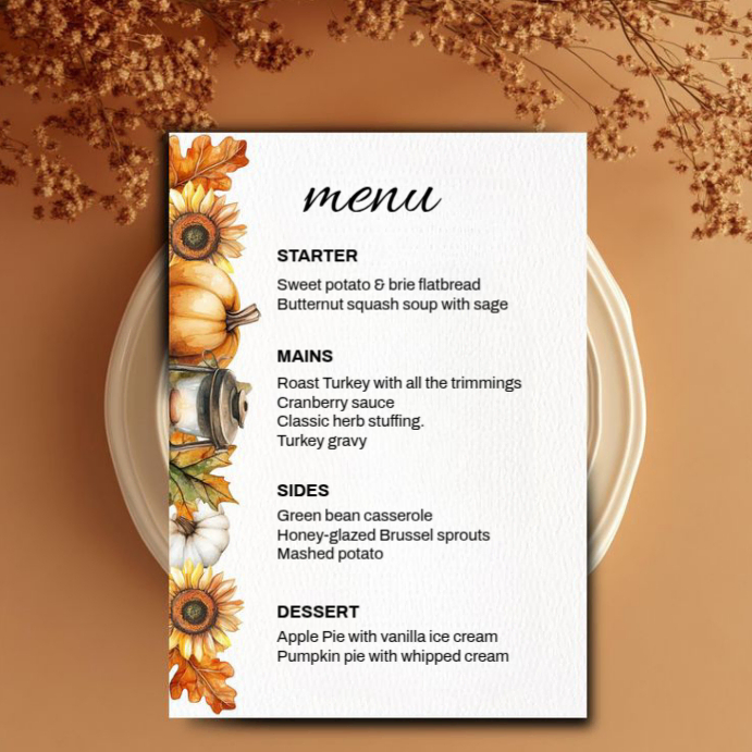 White Futuristic Thanksgiving Menu Instagram Post Template | PosterMyWall