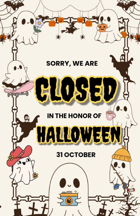 White Futuristic We Are Closed For Halloween Tabloid Template ...