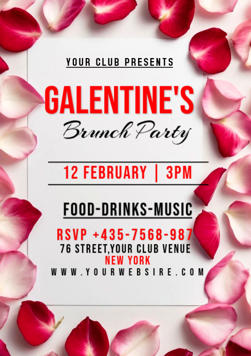 White Galentine's Brunch Party A1 Template | PosterMyWall