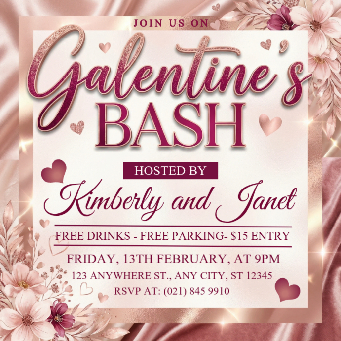 White Galentine's Day Bash Instagram Post Template | PosterMyWall