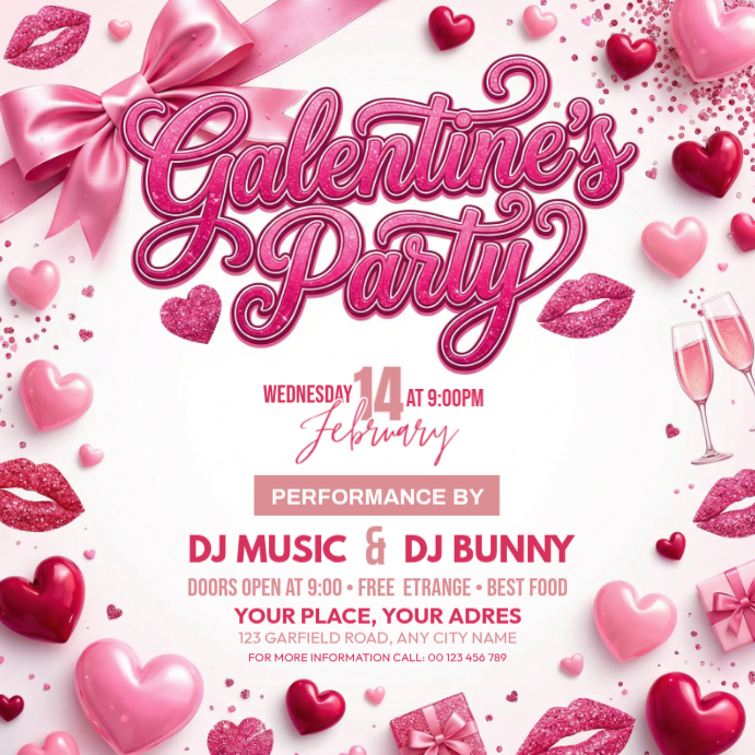 White Galentine's Day Party Instagram Post Template | PosterMyWall