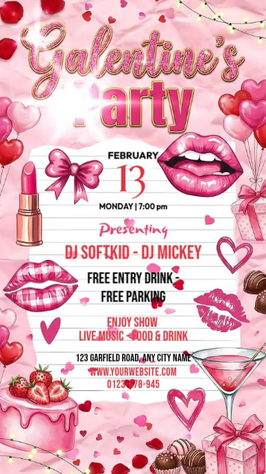 White Galentine's Day Party Instagram Story Video Template | PosterMyWall