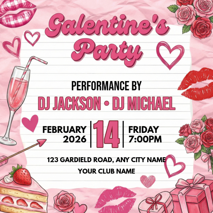 White Galentine's Party Instagram Post Template | PosterMyWall