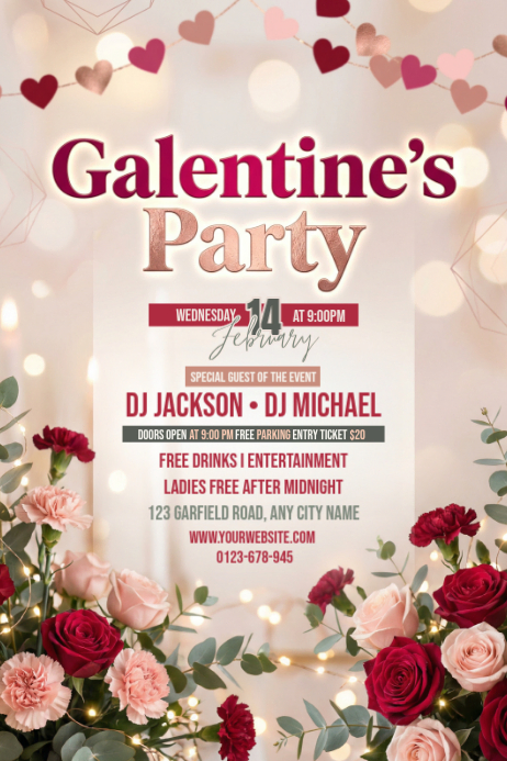 White Galentine's Party Poster Template | PosterMyWall