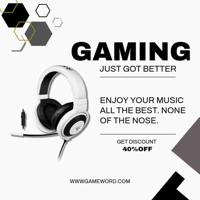 White Gaming Headset Discount Flyer Square (1:1) Template | PosterMyWall