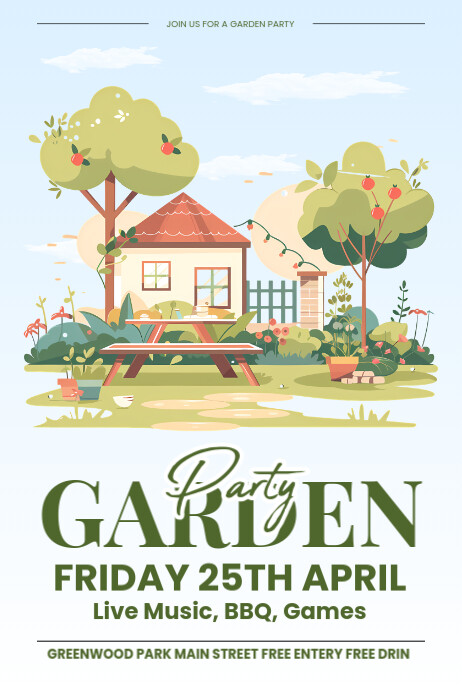 White Garden Party Invitation Poster Template | PosterMyWall