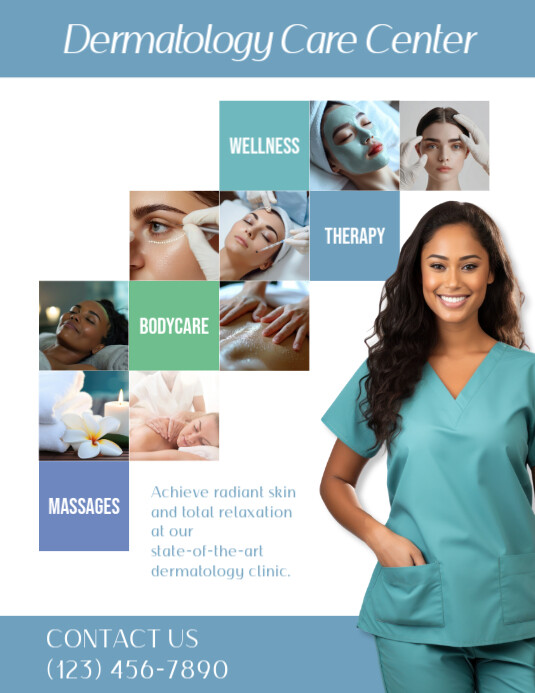 White Geometric Blue Dermatology Flyer (us Letter) Template | PosterMyWall