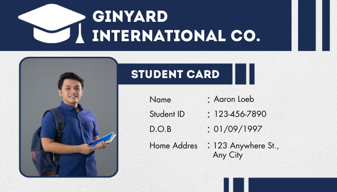 White Geometric Blue Modern School Id Card Bu Template | PosterMyWall