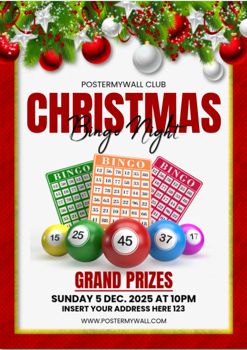 White Geometric Christmas Bingo Night Event A4 Template | PosterMyWall