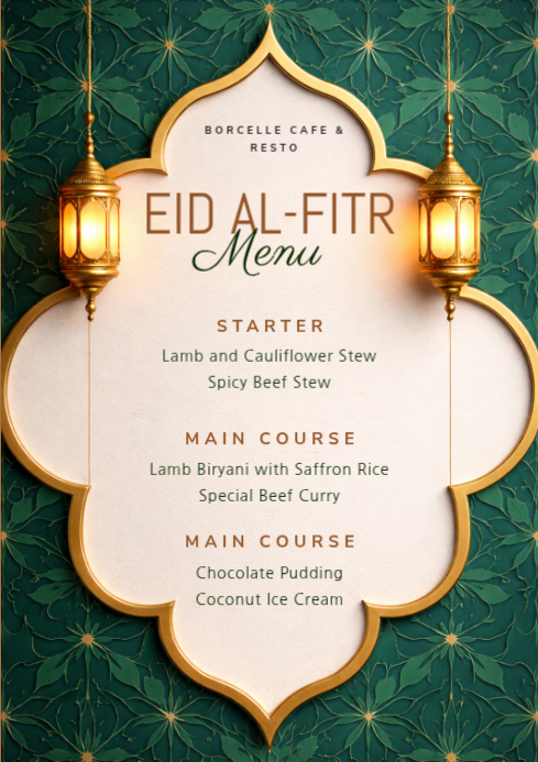 White Geometric Eid al-Fitr Menu A4 Template | PosterMyWall