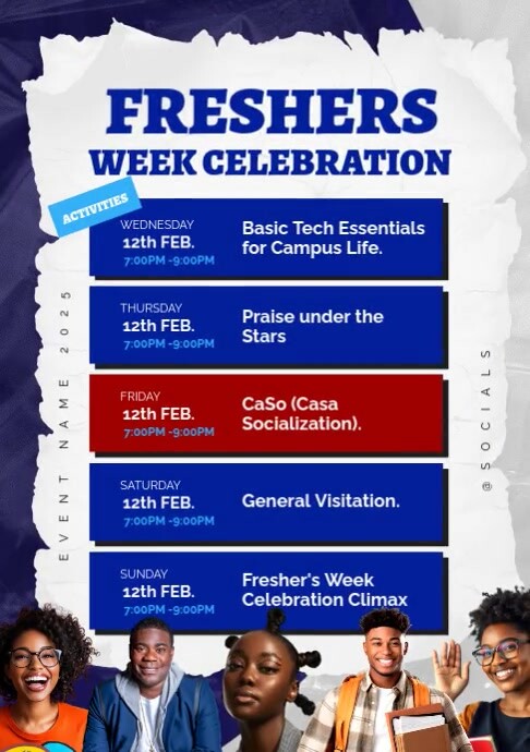 Copy of White Geometric Freshers Week Celebration Timetable Poster A3 ...