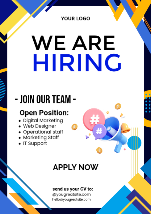 White Geometric Job Recruitment A4 Template | PosterMyWall