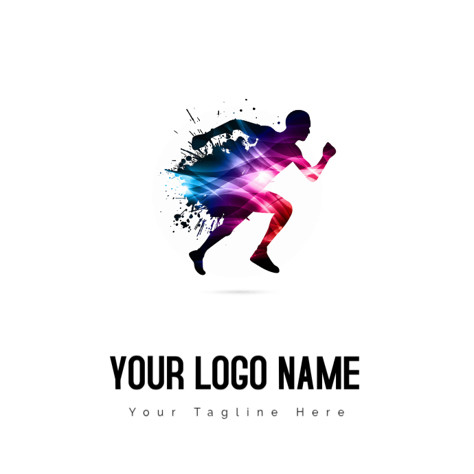 White Geometric Person Running Logo Template | PosterMyWall
