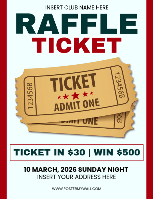White Geometric Raffle Ticket Contest Flyer (us Letter) Template ...