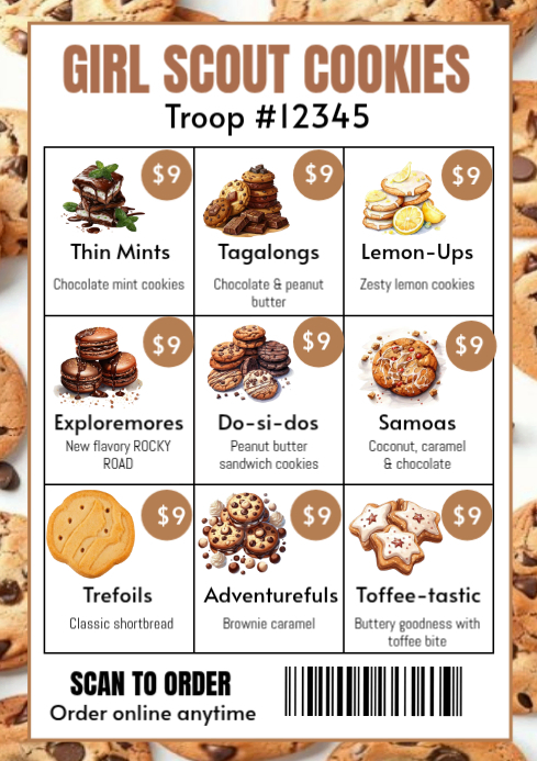 Plantilla de White Girl Scout Cookies menu A4 | PosterMyWall
