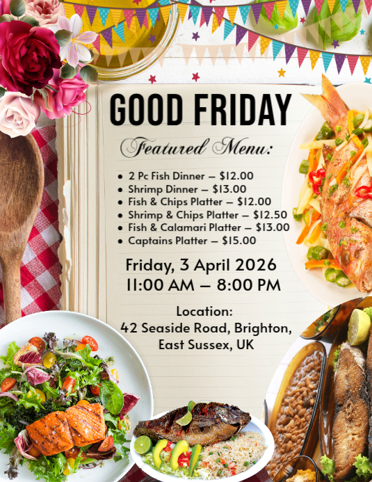 White Good Friday Menu Flyer Template | PosterMyWall