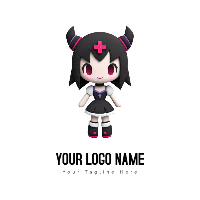 White Gothic Doll In Cute Style Logo Template | PosterMyWall