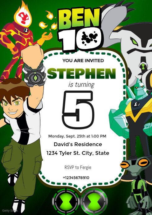 White Gradient Ben10 Birthday A4 Template | PosterMyWall