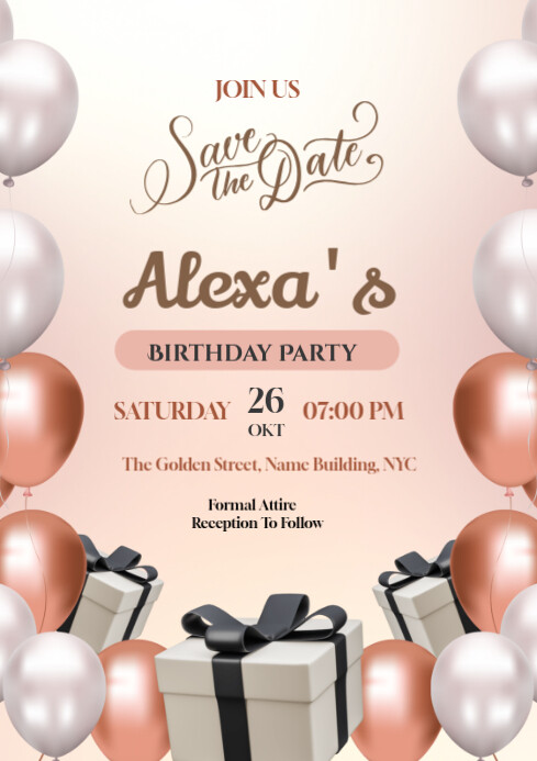 White Gradient Birthday Party Invitation Template A4 | PosterMyWall
