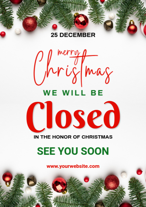 White Gradient Christmas Closed Sign A4 Template | PosterMyWall