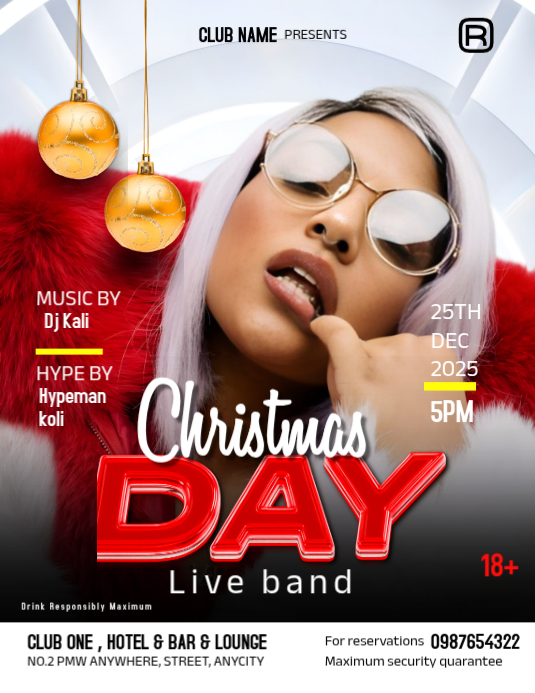 White Gradient Christmas Day Live Band Flyer (us Letter) Template ...