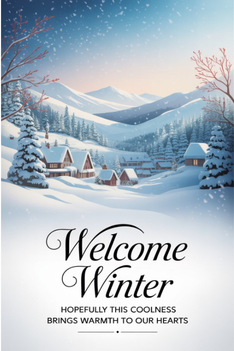 White Gradient Elegant Winter Village Poster – Welcome Winter Quote ...