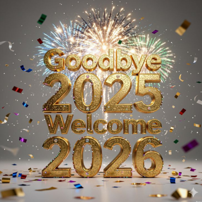 White Gradient Goodbye 2025 Welcome 2026 Luxury New Year Celebration