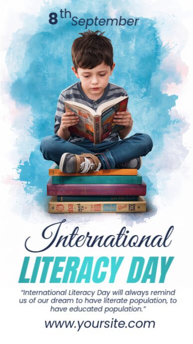 White Gradient International Literacy Day Digital Display (9:16 ...