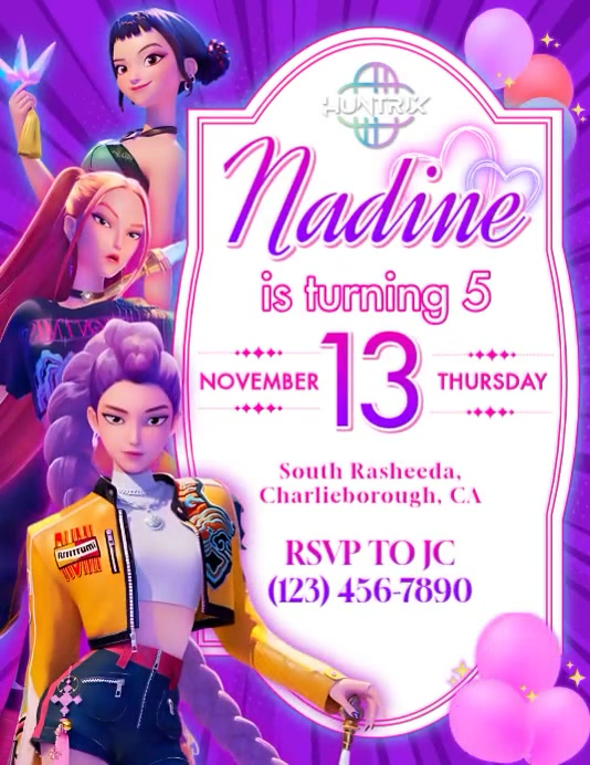 White Gradient Kpop Demon Hunters Birthday Invitation Flyer Template ...