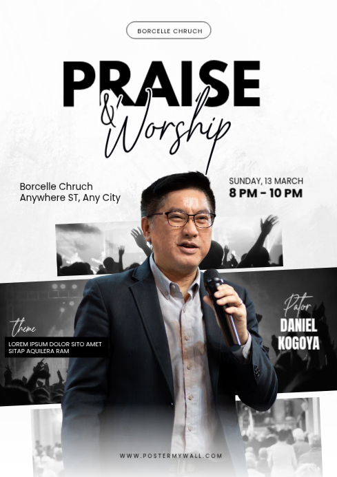 White Gradient Praise And Worship A4 Template | PosterMyWall
