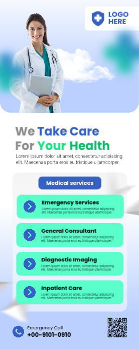 White Gradient Professional Medical Care Roll Up Banner 2' × 5 ...