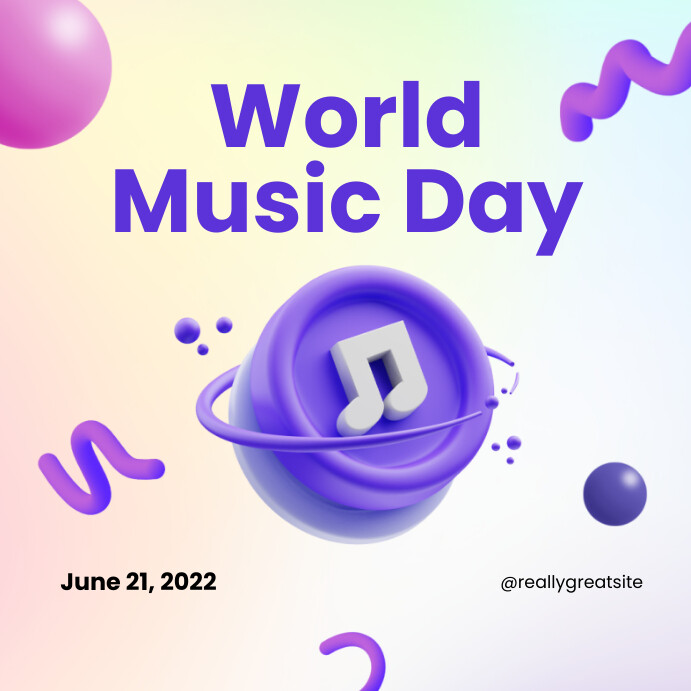 White Gradient Purple Blue 3d World Music Day Template | PosterMyWall